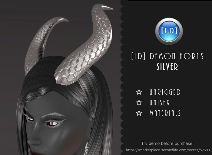 Second Life Marketplace - [LD] Demon Horns SILVER - UNISEX